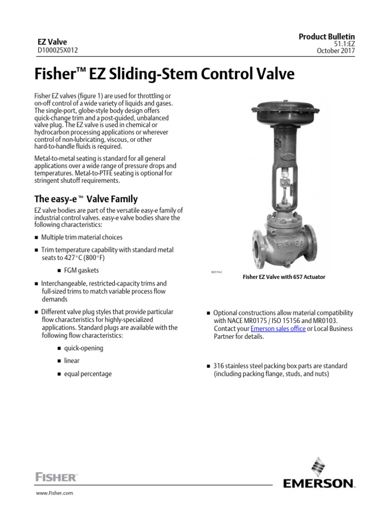 Fisher EZ Sliding - Stem Control Valve: The Easy - Et Valve Family ...