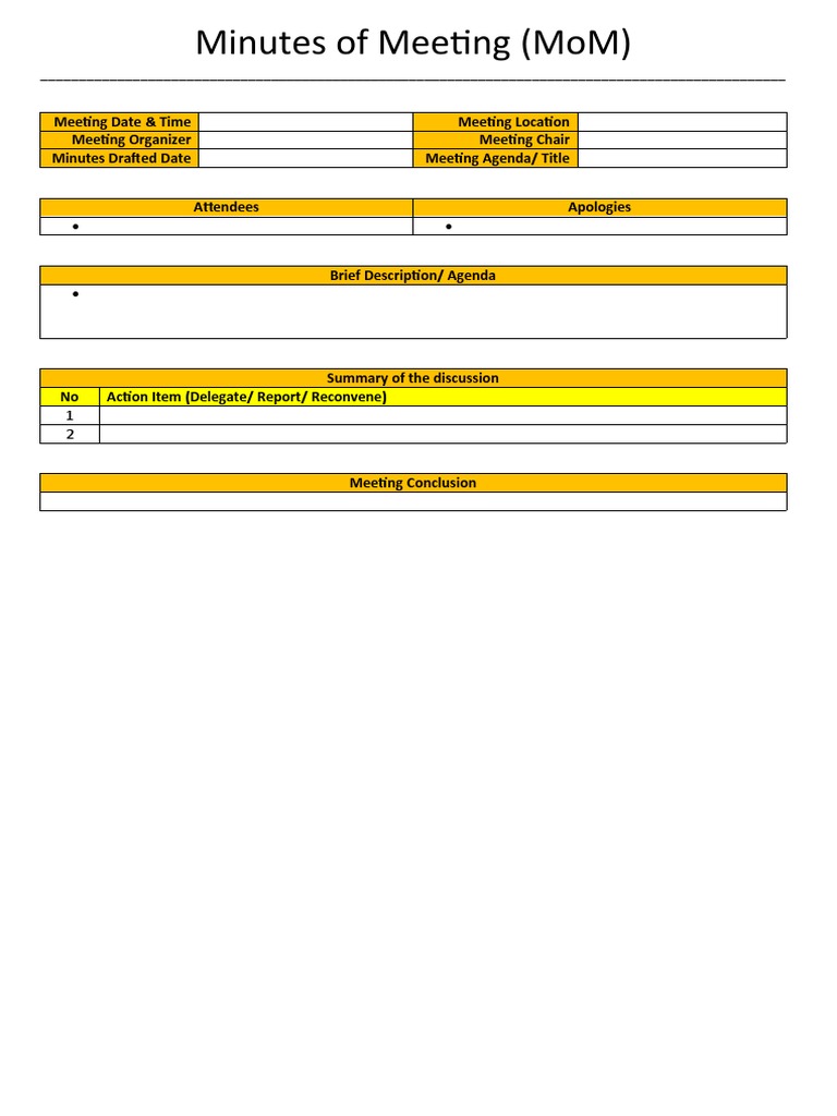 MoM Template for Meeting Minutes | PDF | Computers