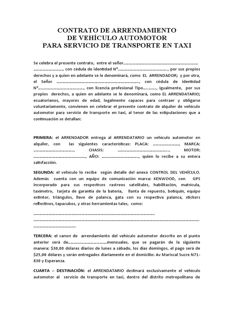 Contrato P Taxis | PDF | Taxi | Alquiler