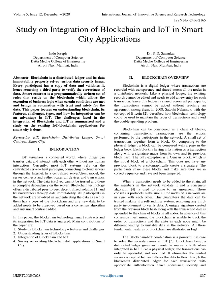 Study On Integration of Blockchain and IoT in Smart City Applications ...
