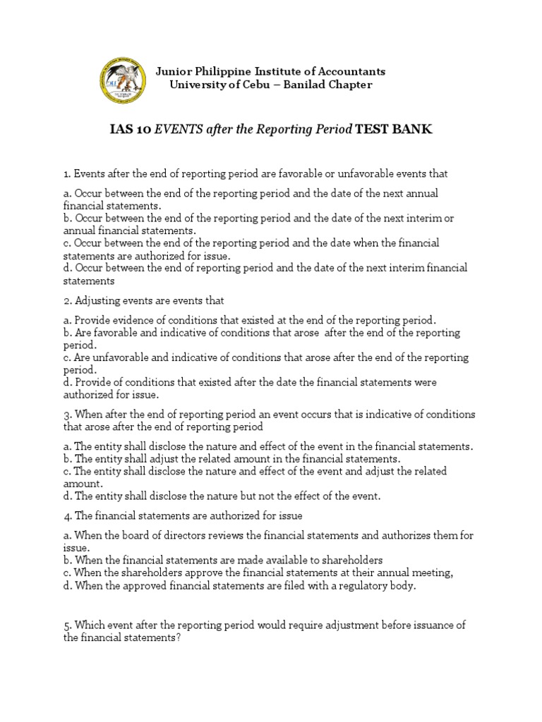 IAS 10 Events After Reporting Period Test Bank | PDF | Finance & Money ...