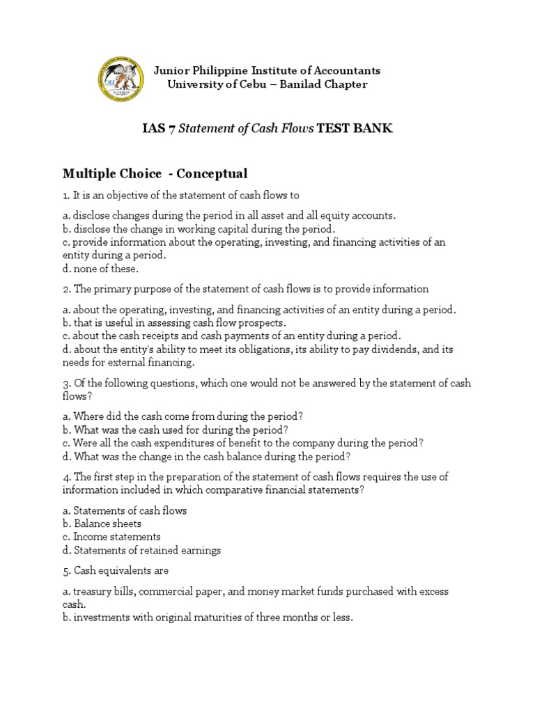 Ias 7 Test Bank PDF | PDF | Cash Flow Statement | Cost Of Goods Sold