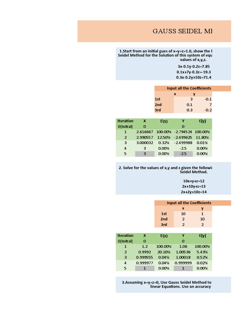 Gauss Seidel Method | PDF | Algorithms | Equations