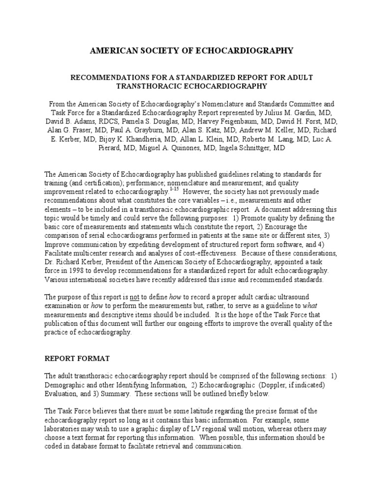 Standardized Adult Echo Report Guidelines | PDF | Heart Valve ...