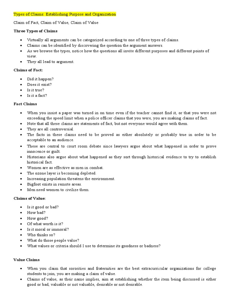 Three Types of Claims | PDF | Argument | Policy