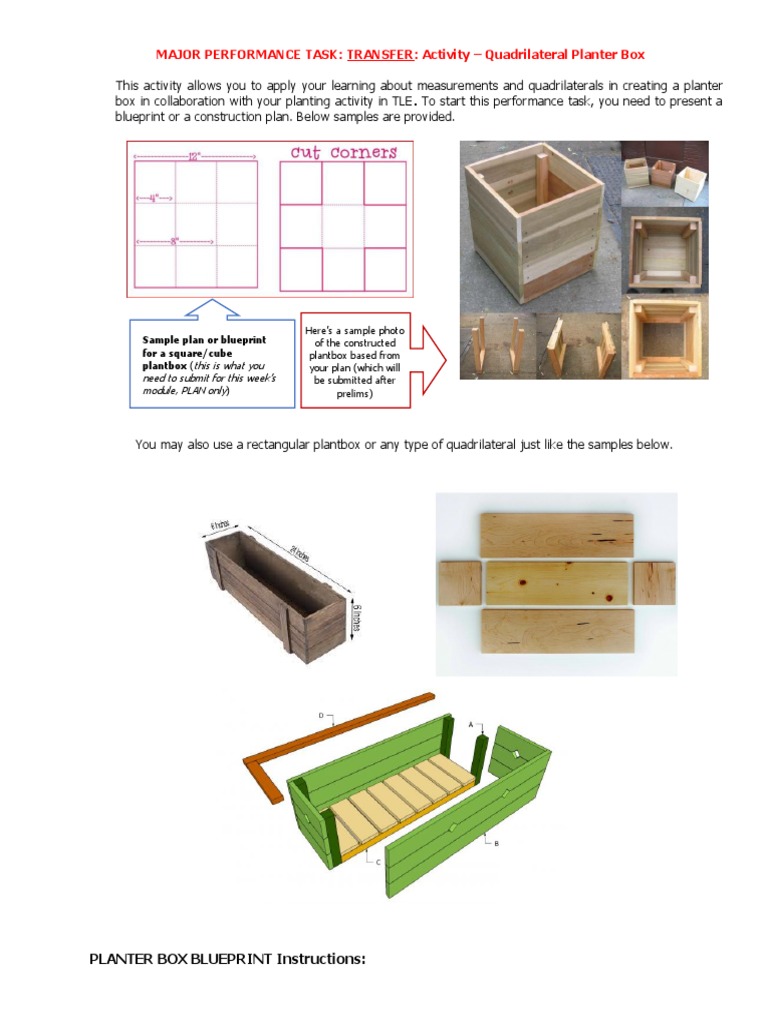 MAJOR PERFORMANCE TASK: TRANSFER: Activity - Quadrilateral Planter Box ...