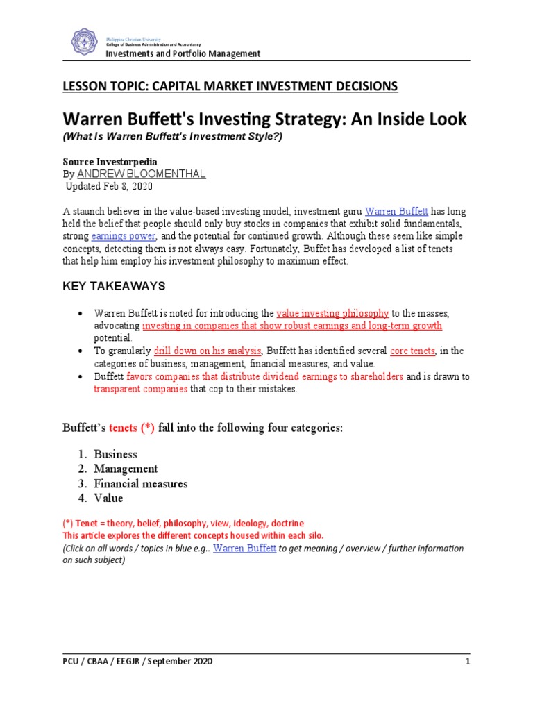 00 Investment Warren Buffet Investment Strategy | PDF | Cost Of Capital ...
