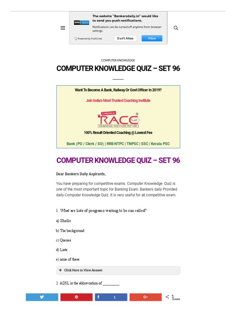 Bankersdaily in Computer Knowledge Quiz Set 96 | PDF | Information Age ...