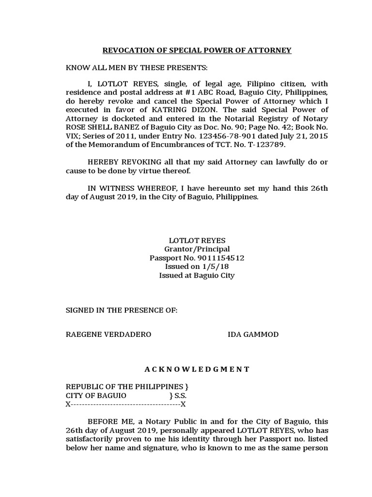 Revocation of SPA | PDF