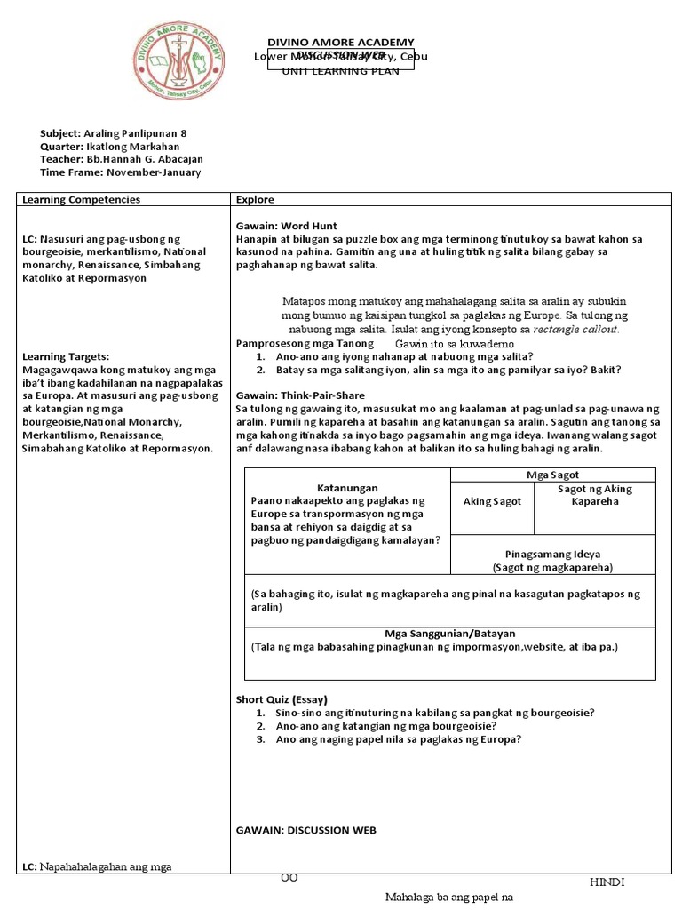 THIRD QUARTER Unit Learning Plan 8 | PDF