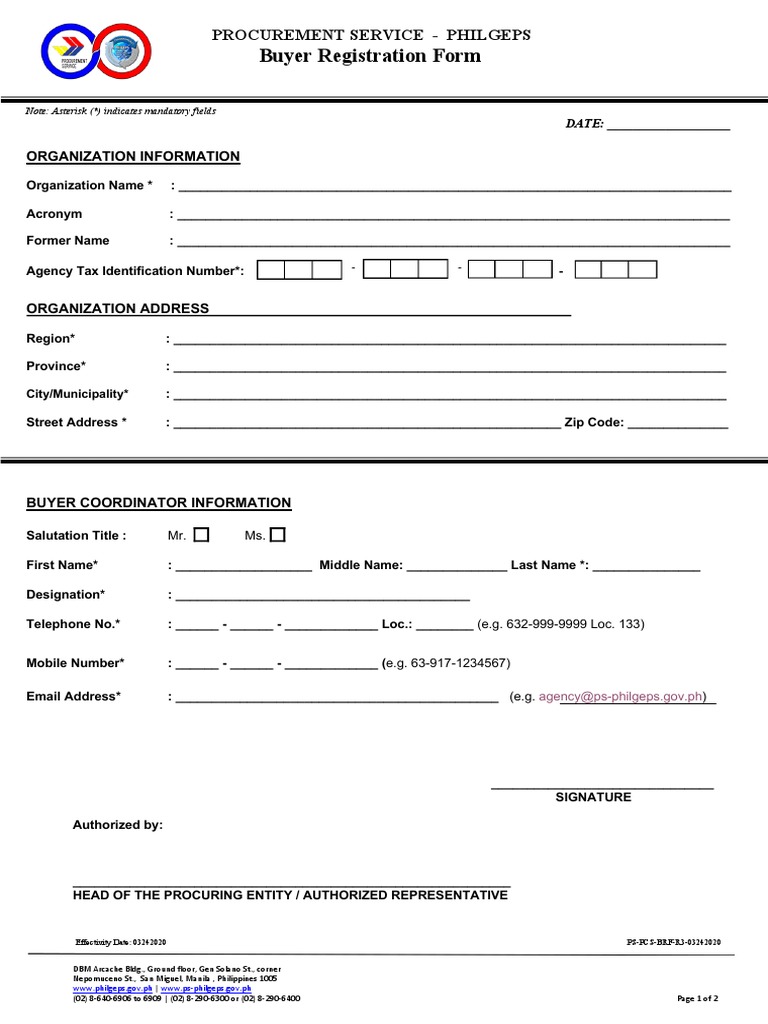 Buyer Registration Form: Procurement Service - Philgeps | Download Free ...