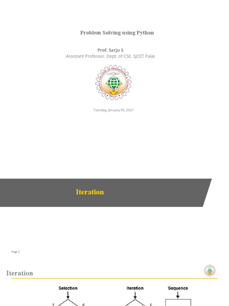 Problem Solving Using Python Assistant Professor Dept Of Cse Sjcet