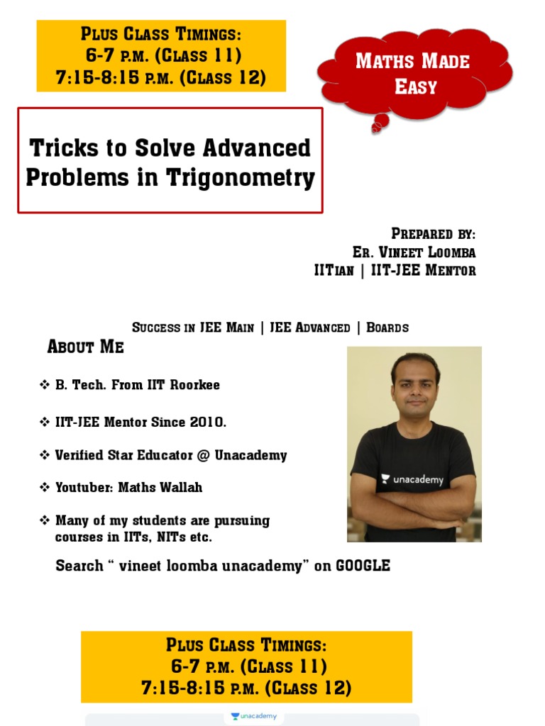 Tricks to Solve Advanced Trigonometry Problems | PDF | Universities And ...