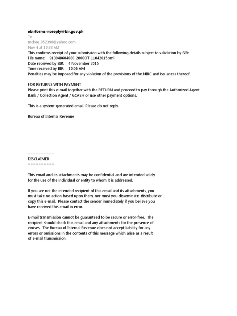 Bir Confirmation | PDF