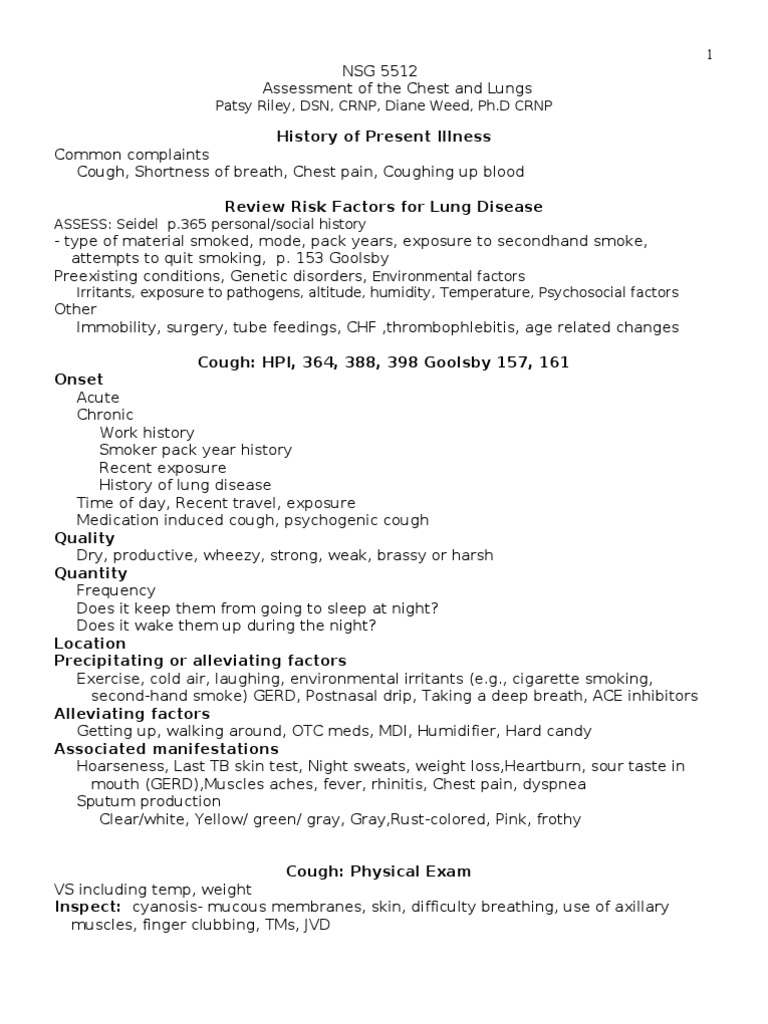 Chest and Lung Assessment Guide | PDF | Respiratory Diseases | Cough