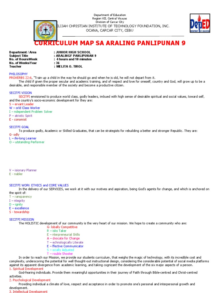 Ap9-Curriculum Map | PDF | Curriculum | Human Nature