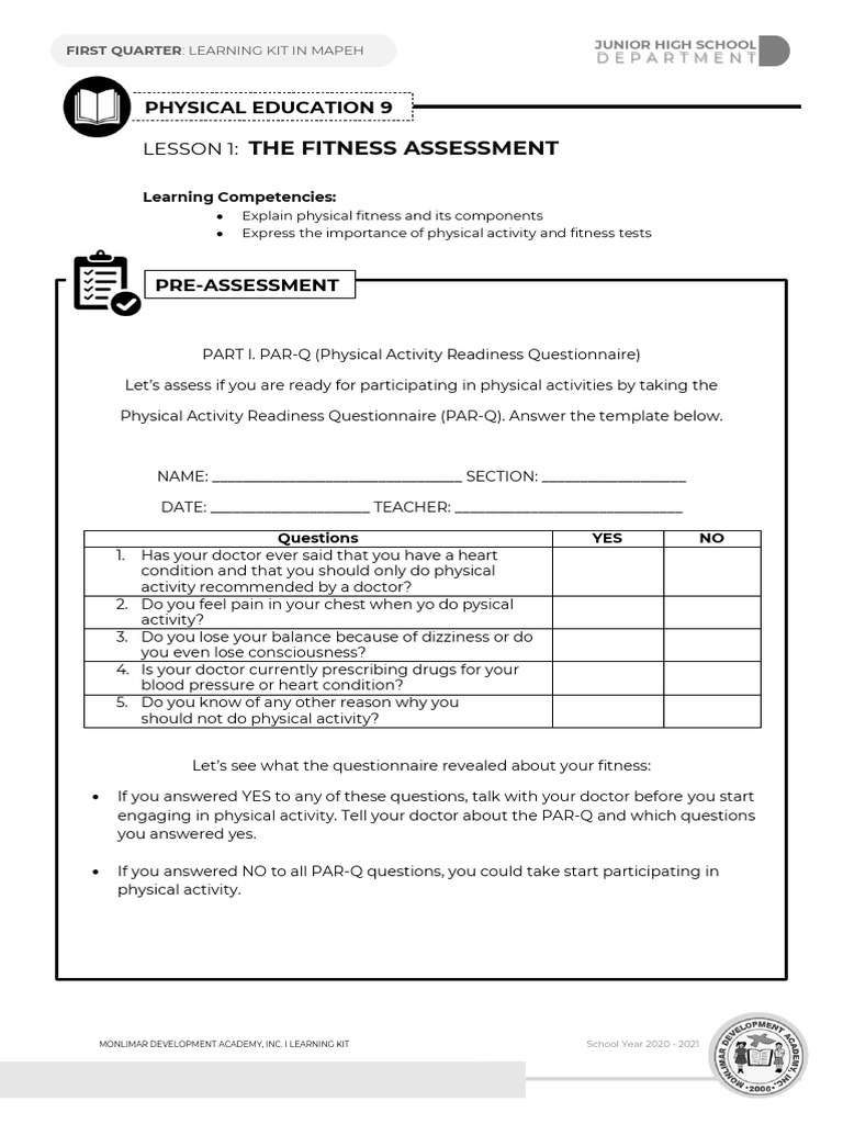Learning-Kit PE Lesson 1 | PDF | Heart Rate | Physical Fitness