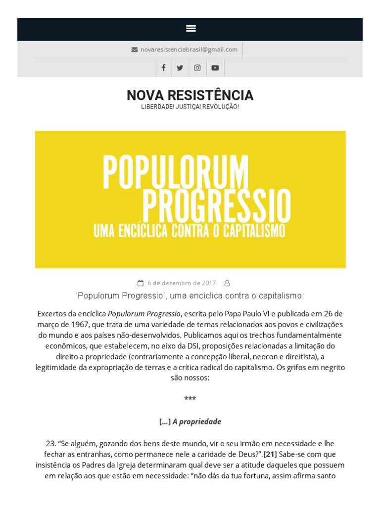 Populorum Progressio', Uma Encíclica Contra o Capitalismo | PDF | Propriedade privada | Liberalismo