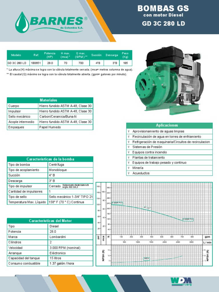 Ficha GD 3C 280-LD | Download grátis PDF | Bomba | Máquinas