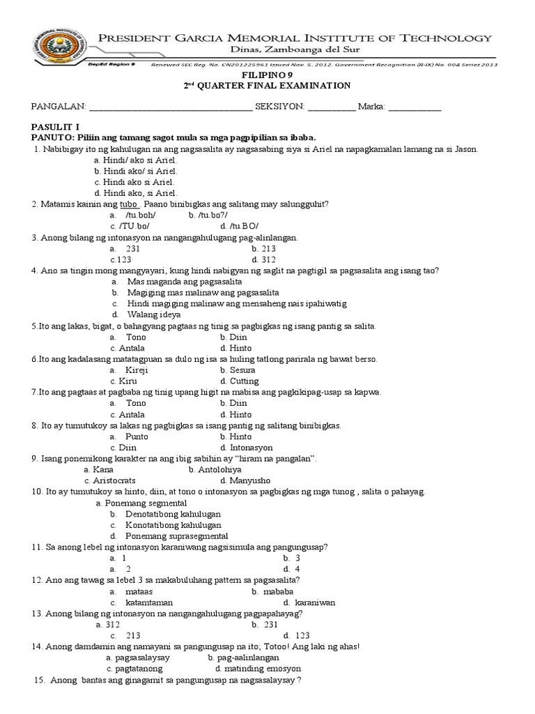 Filipino 9 Q2 Final | PDF