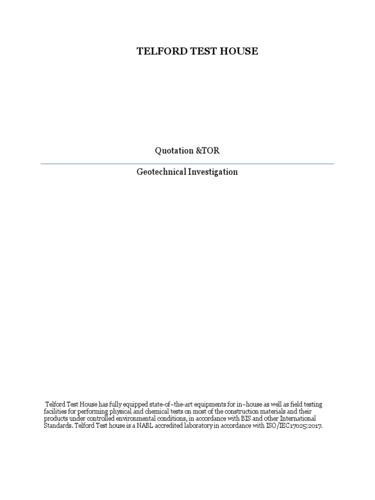 Telford Test House: Quotation &TOR Geotechnical Investigation | PDF ...