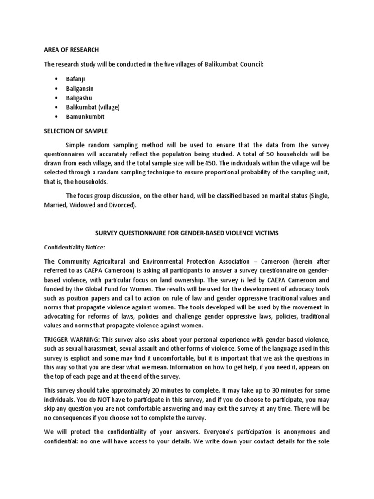 Survey Questionnaire For GBV Victims and Concerned Stakeholders | PDF ...