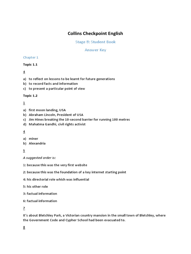Collins Checkpoint English 8 Answer Key | PDF | Sentence (Linguistics ...