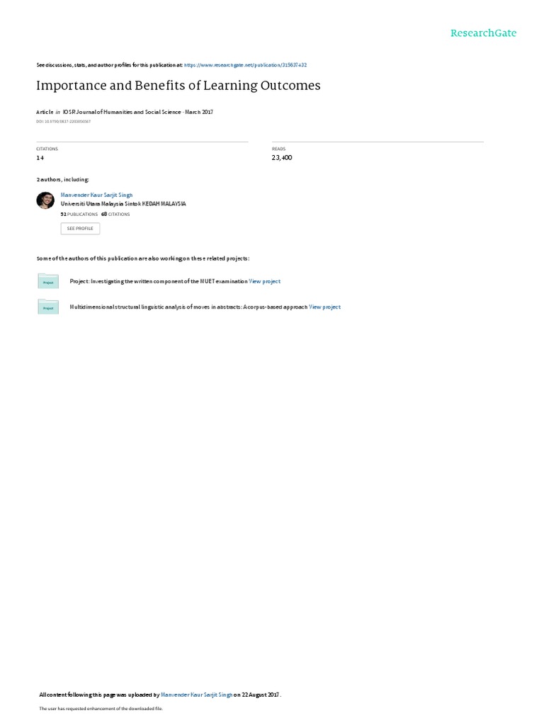 Importance and Benefits of Learning Outcomes | Download Free PDF ...
