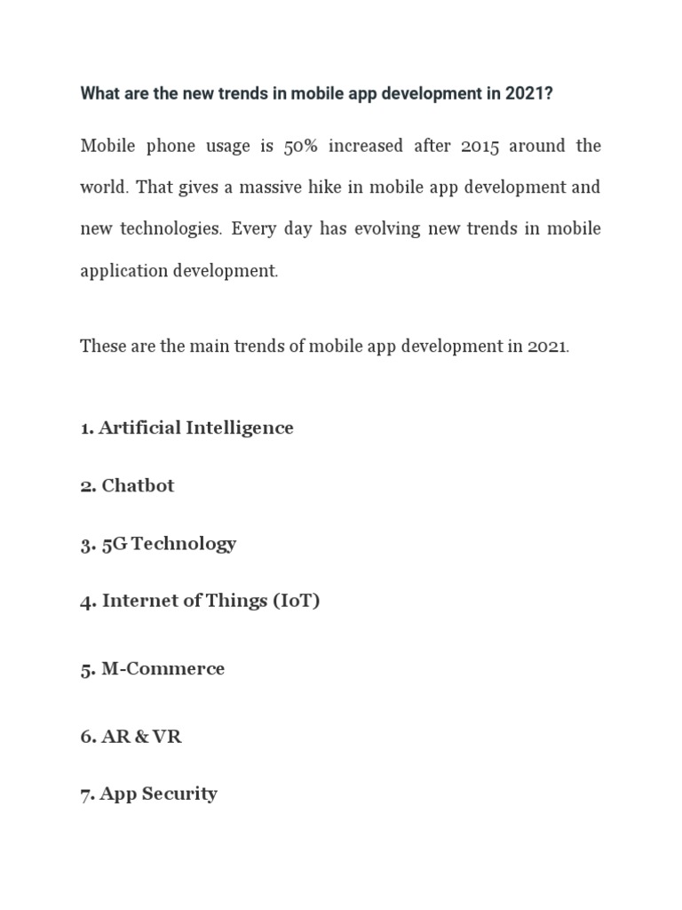 The New Trends In Mobile App Development In 2021 Download Free Pdf
