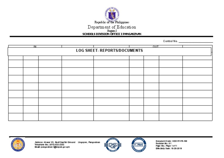 ISO Sheet Log for Reports/Documents | PDF