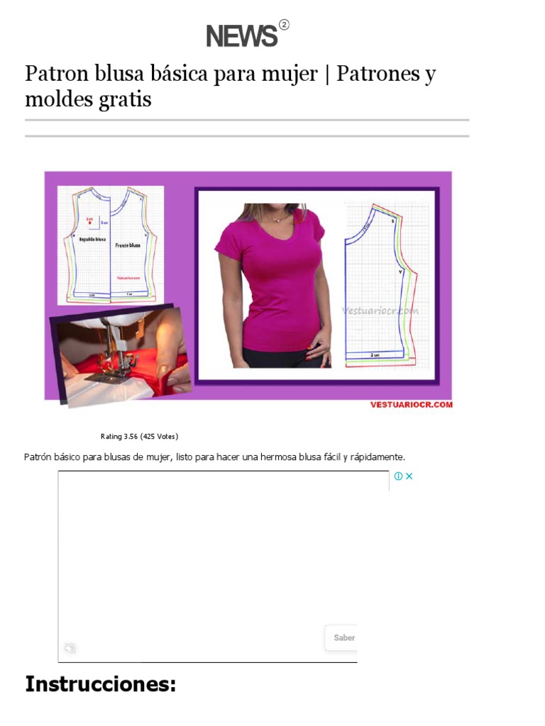 Patron Blusa Básica para Mujer - Patrones y Moldes Gratis | PDF
