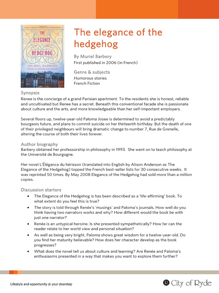 The Elegance of The Hedgehog: by Muriel Barbery | PDF | Novels | Books
