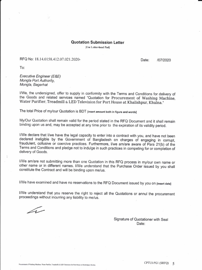 Date:: Quotation Submission Letter | PDF | Government | Business
