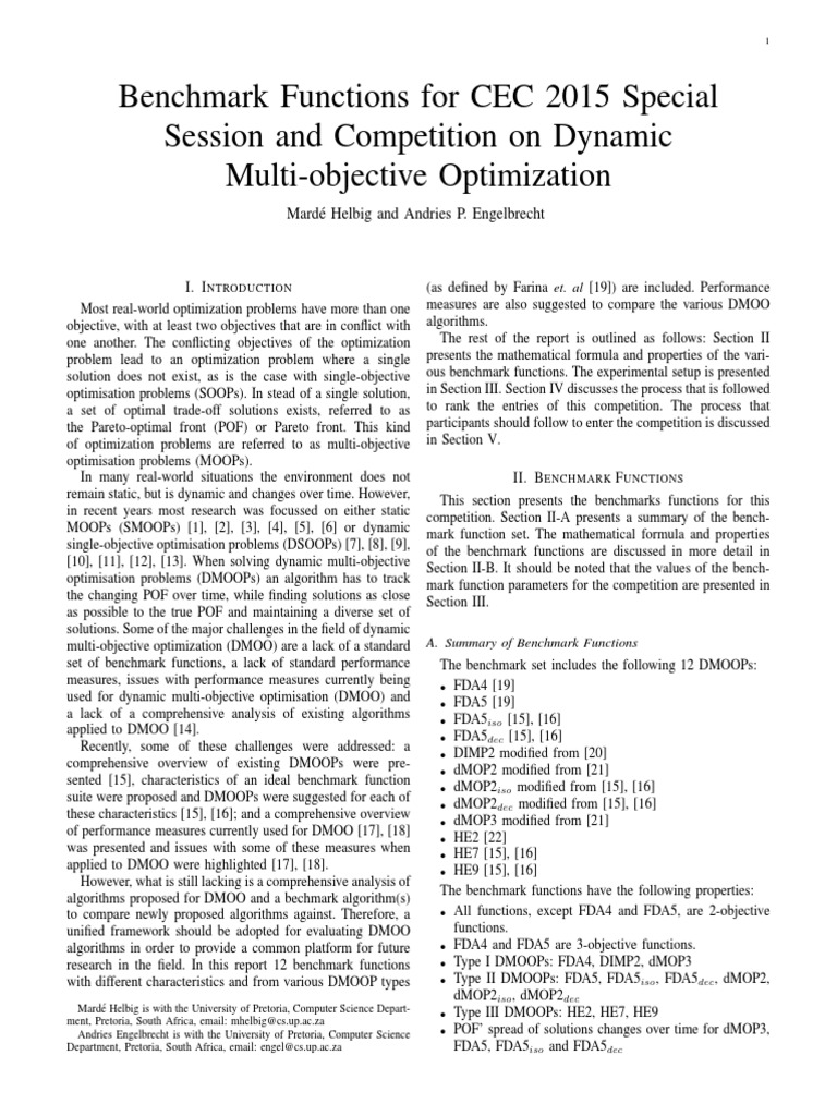 Benchmark Functions For CEC 2015 Special Session and Competition On ...