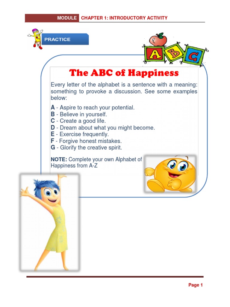 Happiness Alphabet For Self Improvement Pdf Language Arts