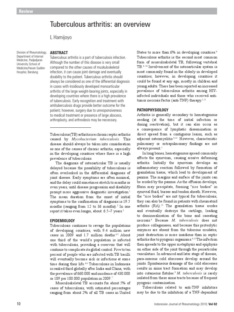 Tuberculous Arthritis: An Overview: L Hamijoyo | PDF | Tuberculosis ...