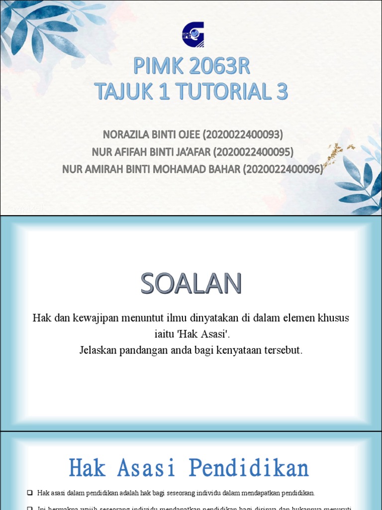 Tutorial 3 Tajuk 1 Pimk2063r | PDF