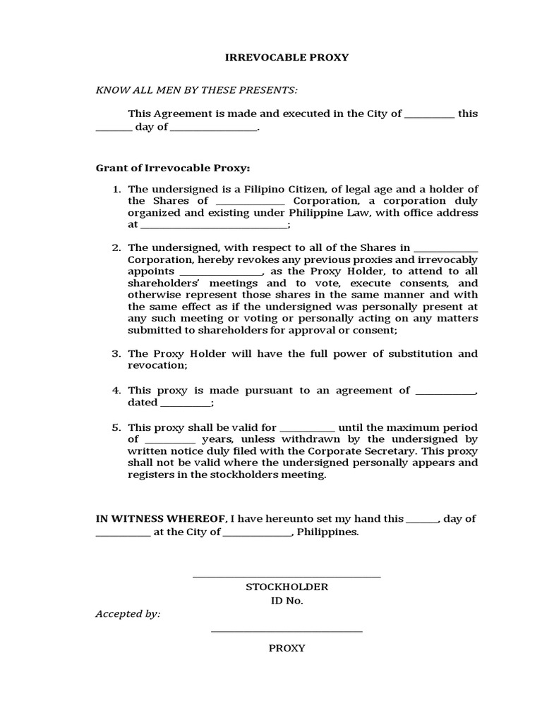 Know All Men by These Presents:: Irrevocable Proxy | Download Free PDF ...