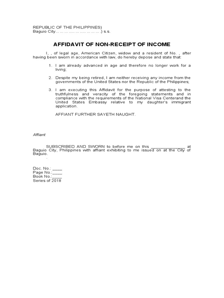 Affidavit of Non-Receipt of Income: Affiant | PDF