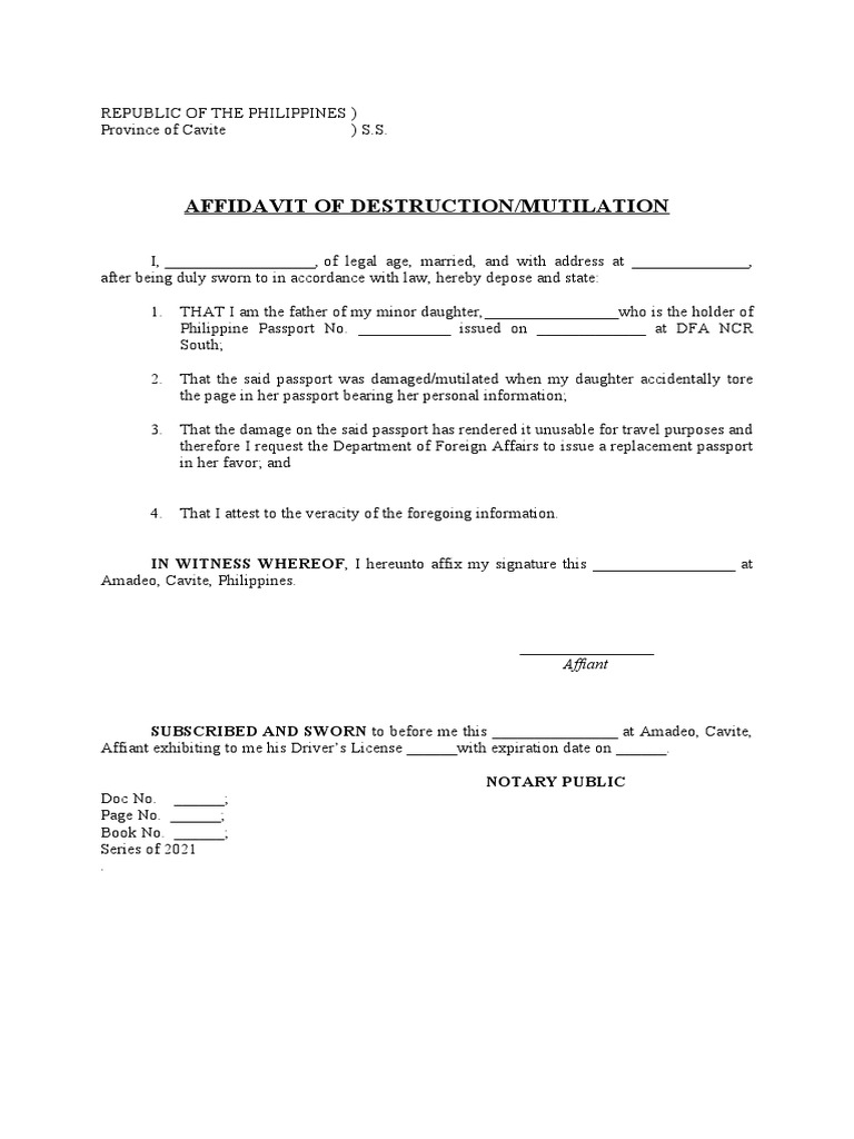 Affidavit of Destruction Mutilation of Passport | PDF