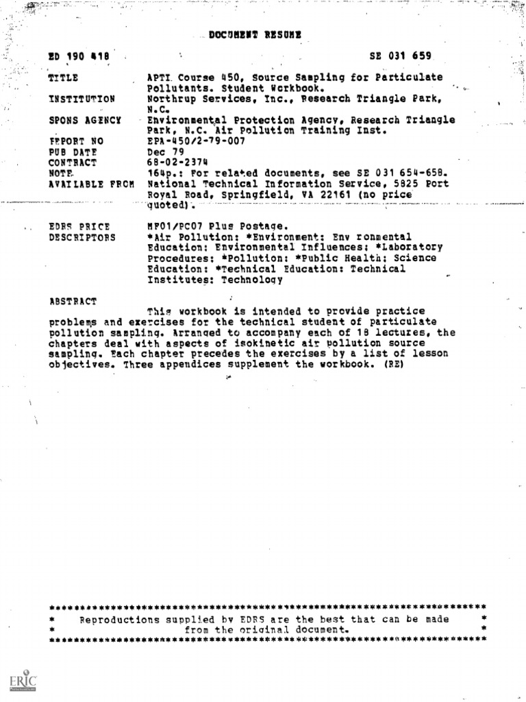 APTI Course 450 Source Sampling For Particulate Pollutants | PDF ...