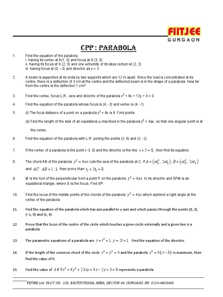 Cpp: Parabola Equations and Properties | PDF | Tangent | Circle