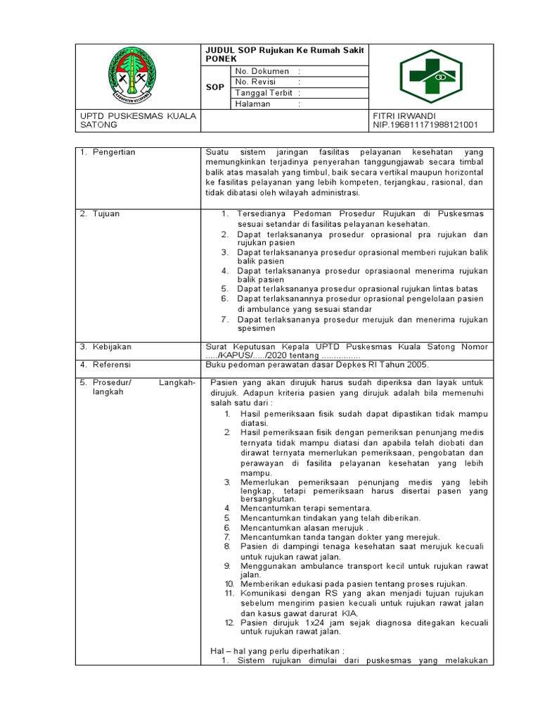 Sop Rujukan Ke RS Ponek | PDF