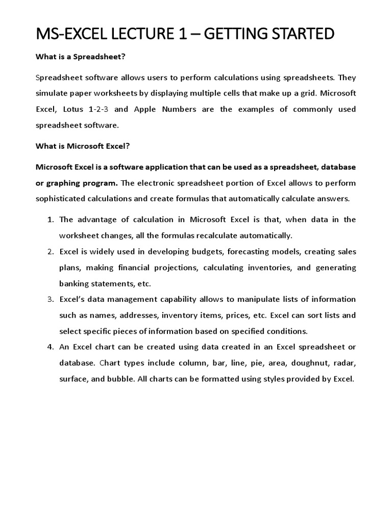 Getting Started - Excel | PDF | Microsoft Excel | Spreadsheet