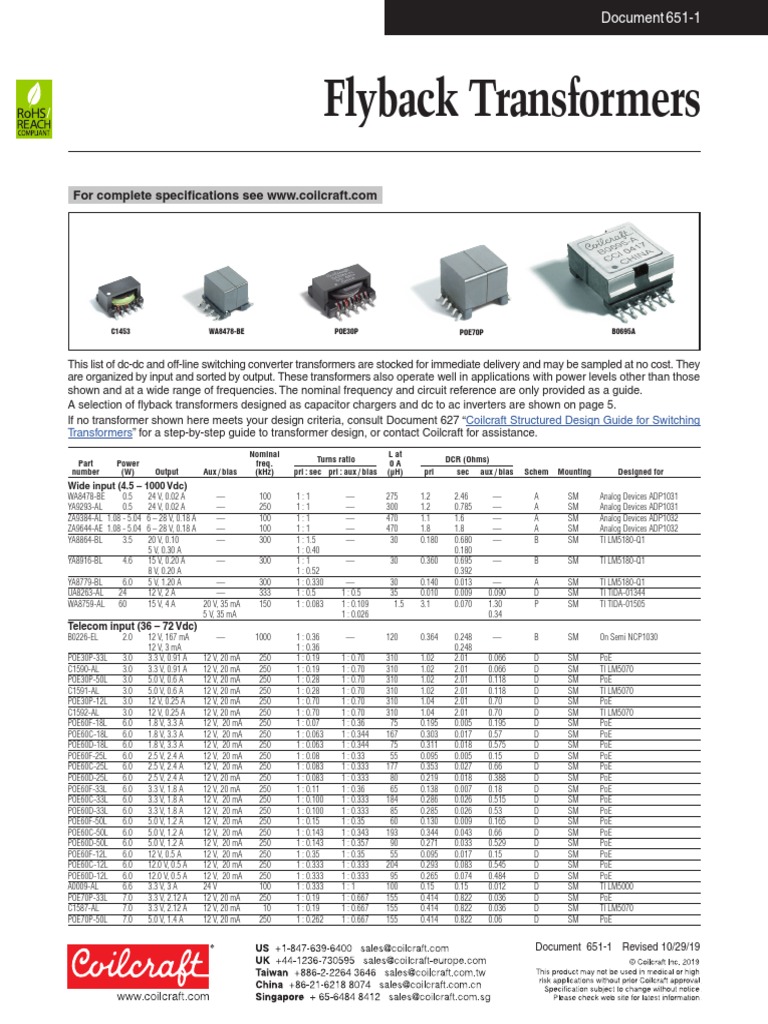 Flyback Transformer Specifications Guide | PDF | Manufactured Goods ...