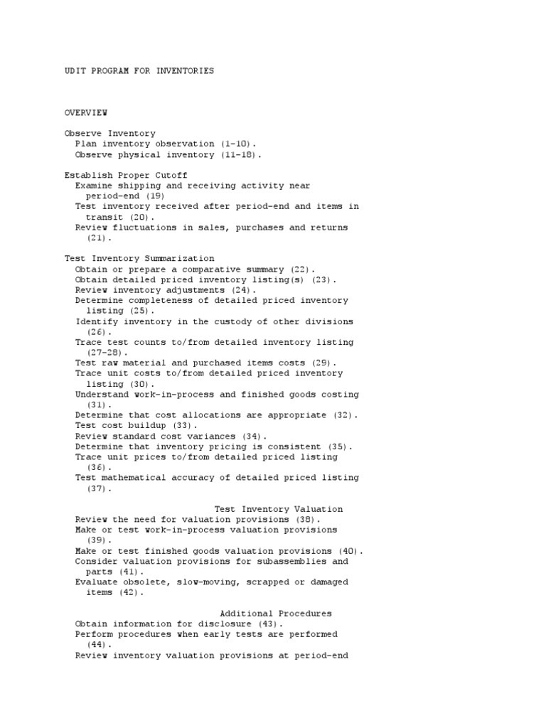 Audit Program For Inventories | PDF | Inventory | Valuation (Finance)