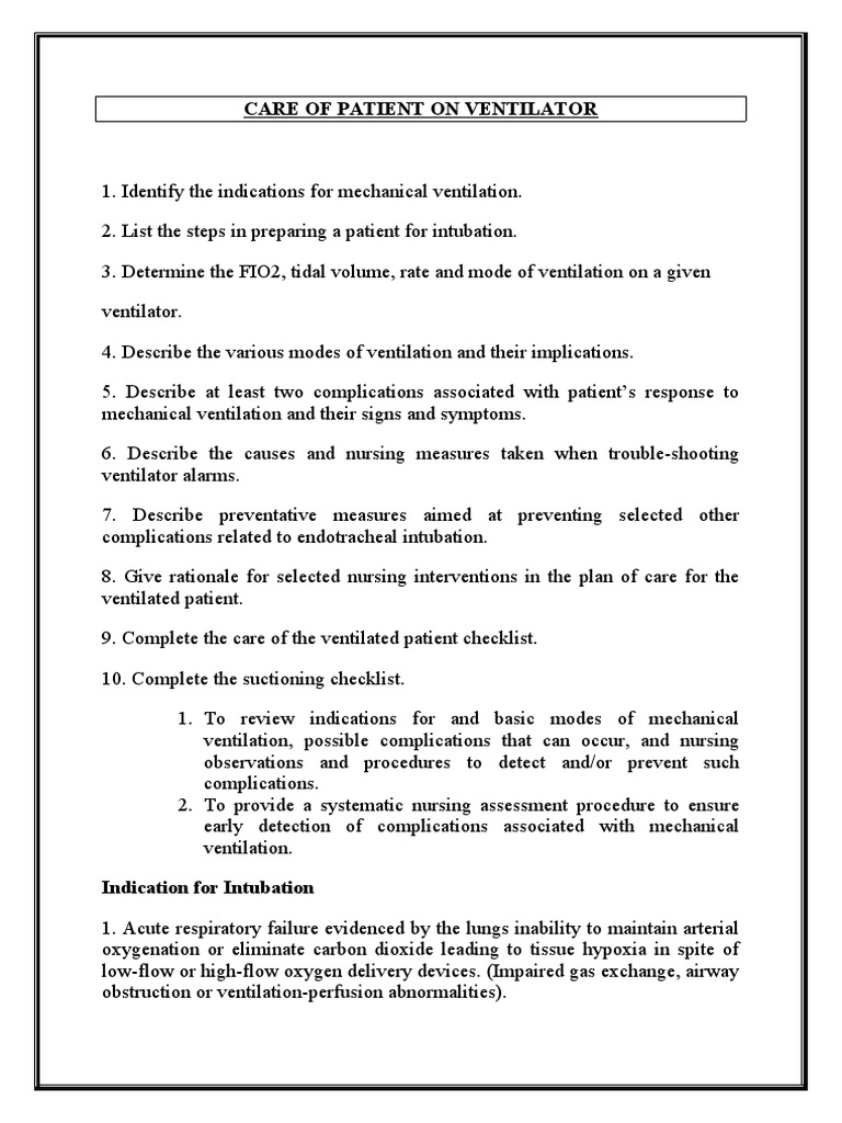 Care of Ventilator Patient | PDF | Breathing | Respiratory System