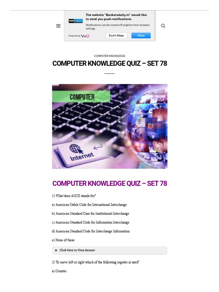 Bankersdaily in Computer Knowledge Quiz Set 78 | Download Free PDF ...
