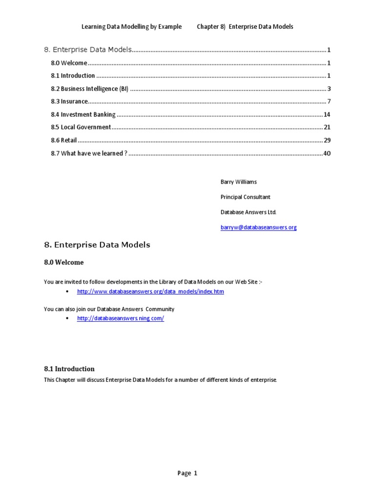 Chapter 8 Enterprise Data Models PDF | PDF | Data Model | Databases