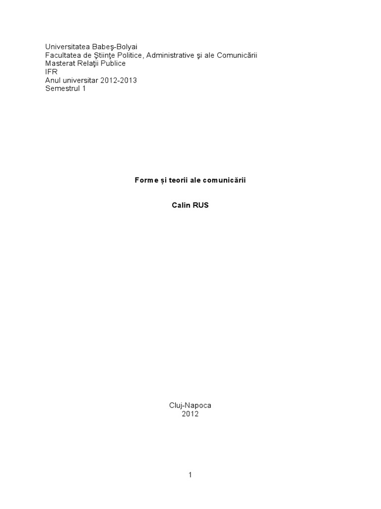 Teorii Ale Comunicarii PDF | PDF